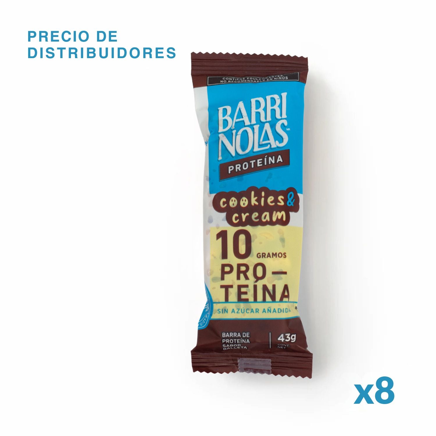 Barrinolas Distribuidores | 8 barritas de Proteína Cookies & Cream