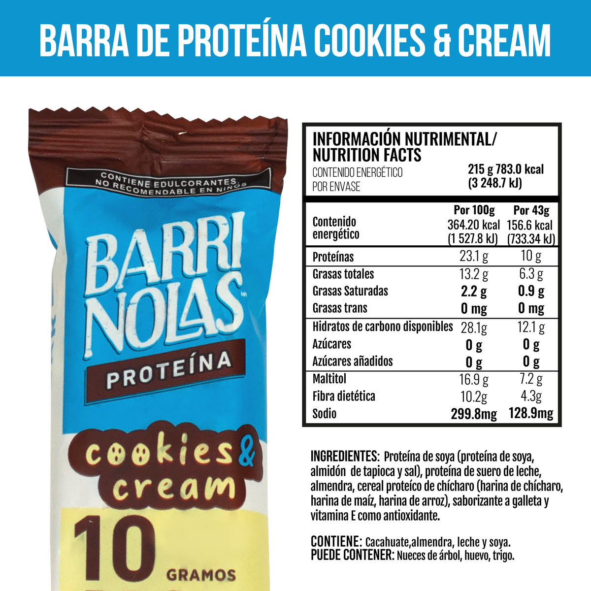 Barrinolas Distribuidores | 8 barritas de Proteína Cookies & Cream